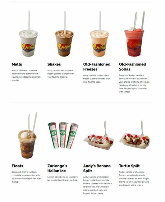Menu at Andy's Frozen Custard desserts, Tulsa, E 102nd St S