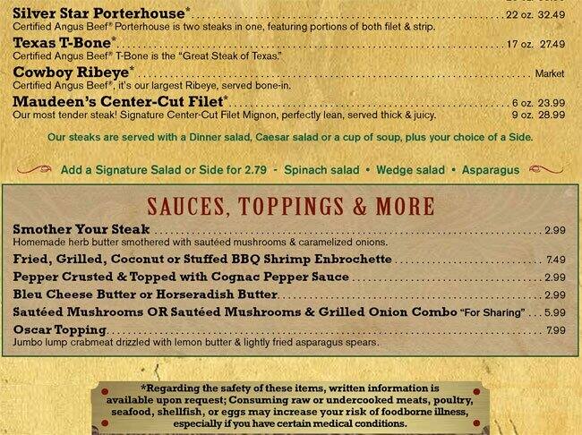 Menu at Saltgrass Steak House pub & bar, Port Arthur, Memorial Blvd