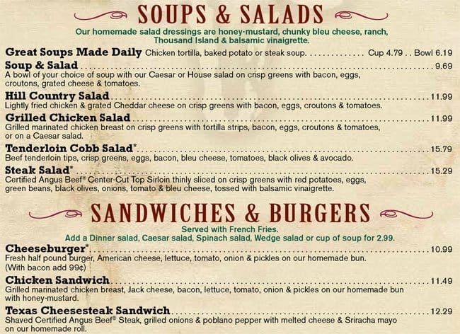 Menu at Saltgrass Steak House pub & bar, Port Arthur, Memorial Blvd