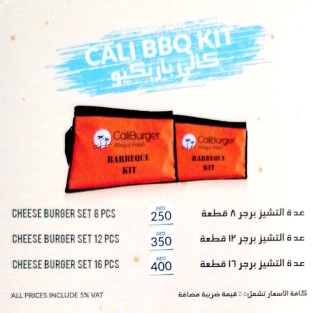 Menu of CaliBurger, Al Shamkha, Abu Dhabi