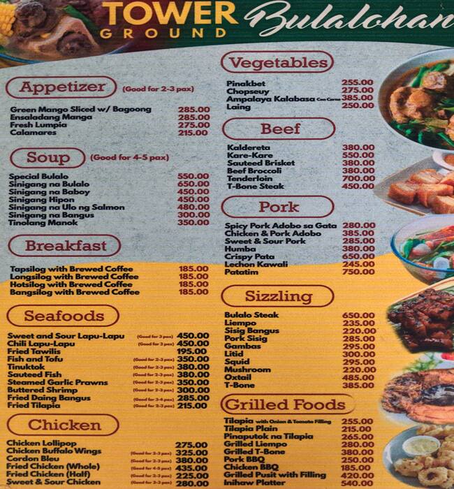 Carta del restaurante Tower Ground Bulalohan, Tagaytay, 4X32+3X8