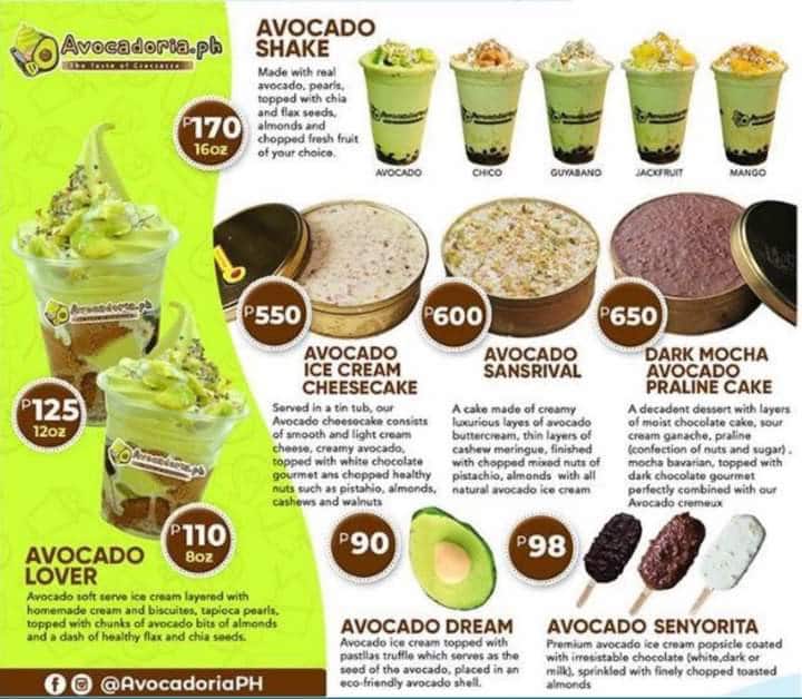 Menu at Avocadoria Eastwood, Quezon City