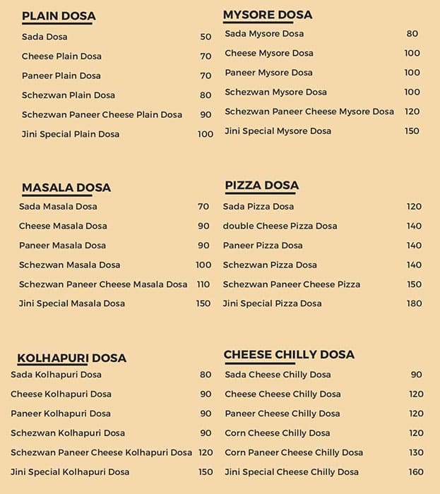 Menu of The Dosa House, Balewadi, Pune