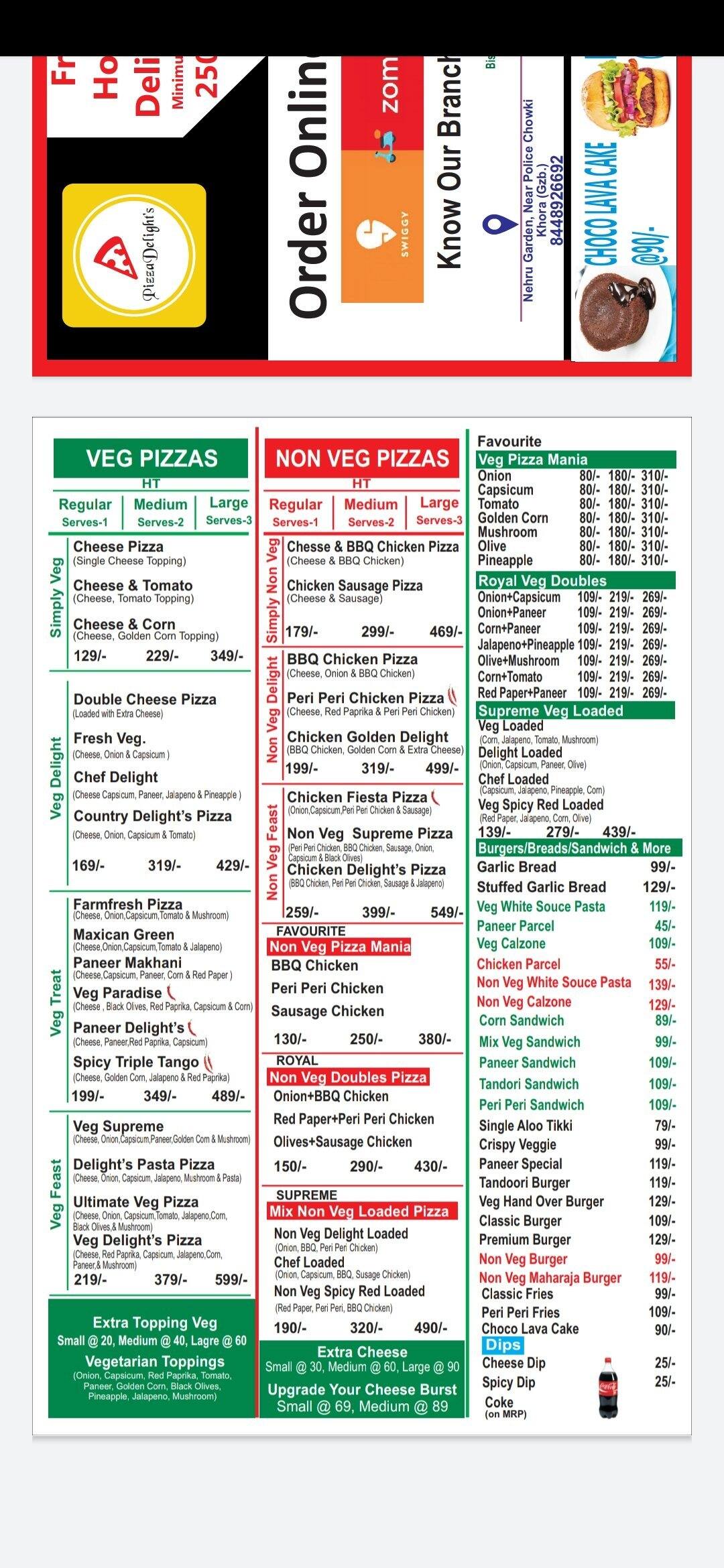 Menu of Delights Pizza Hub, Sector 57, Noida