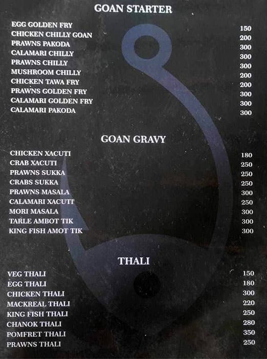 Menu of Fish Hook, Anjuna, Goa