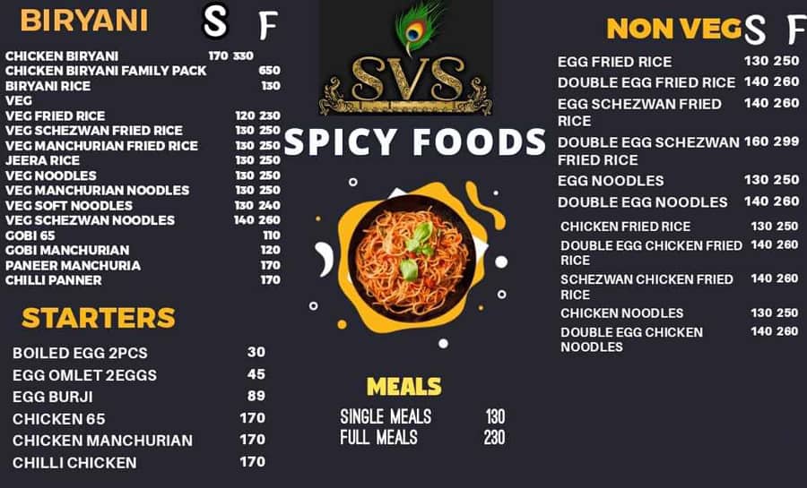 Menu of SVS Spicy Foods, Nacharam, Secunderabad
