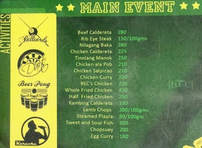 Menu at BEC Sportsbar and Restaurant, Makati