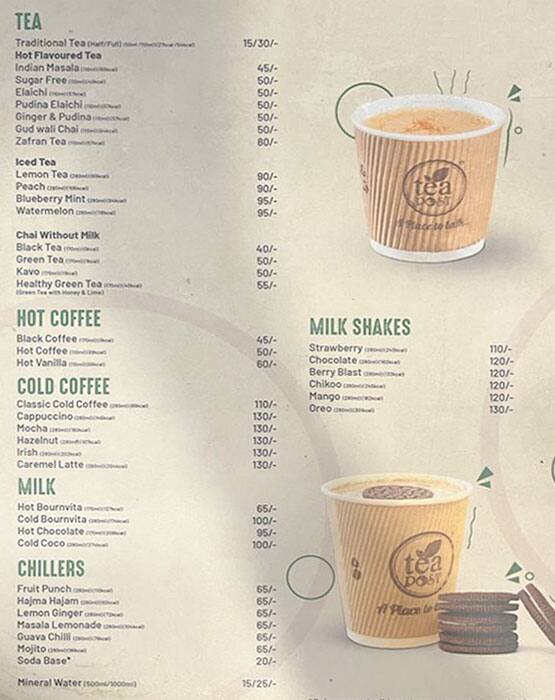 Menu of Tea Post, Satellite, Ahmedabad