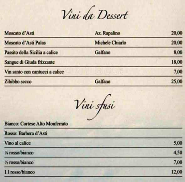 Menu at Trattoria Milanese restaurant, Milan, Via