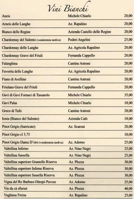 Menu at Trattoria Milanese restaurant, Milan, Via