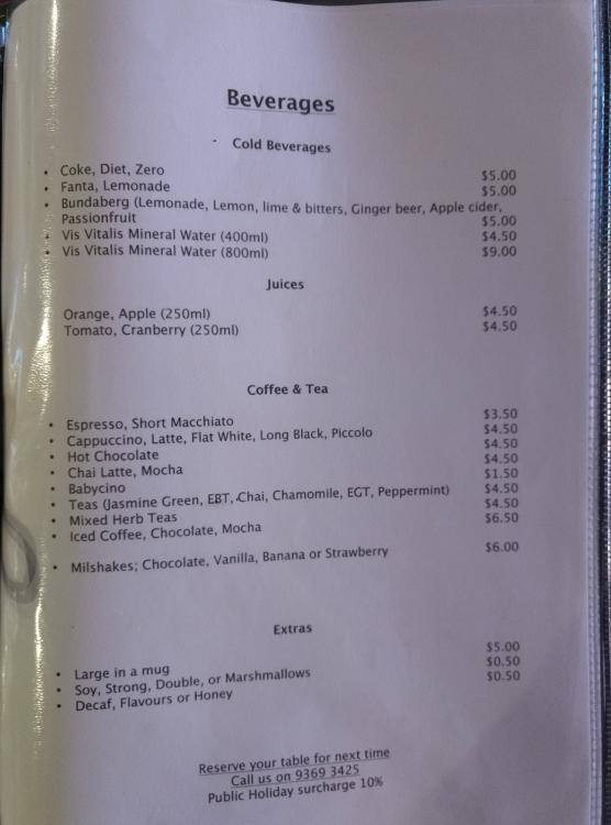 Menu at Bondi Cosmo Restaurant, Bondi