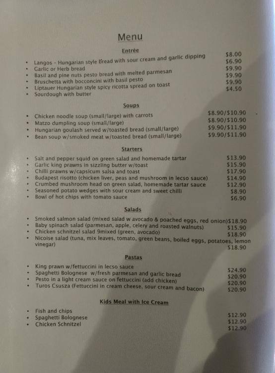 Menu at Bondi Cosmo Restaurant, Bondi