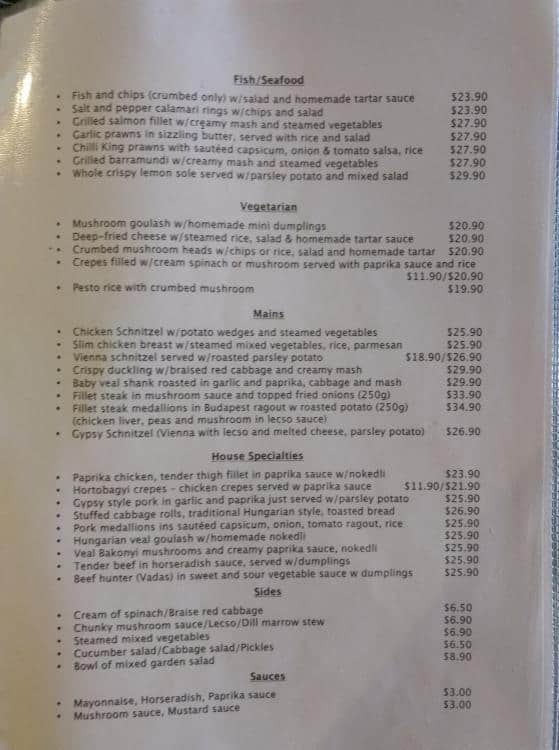 Menu at Bondi Cosmo Restaurant, Bondi