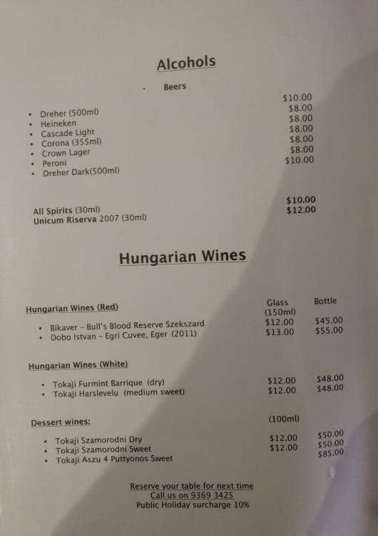 Menu at Bondi Cosmo Restaurant, Bondi