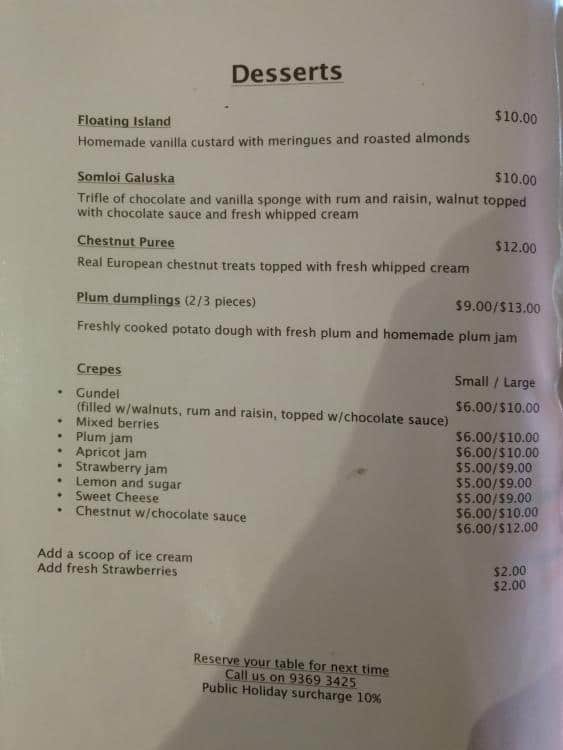 Menu at Bondi Cosmo Restaurant, Bondi