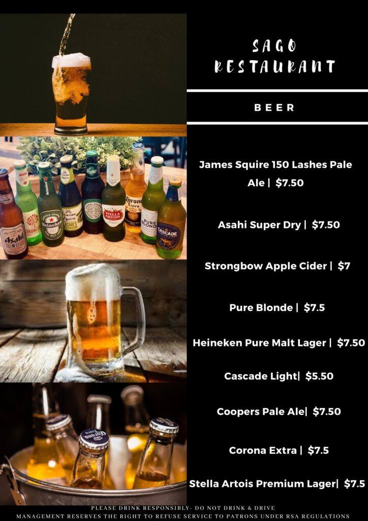 Menu at Sago Restaurant, Kelvin Grove