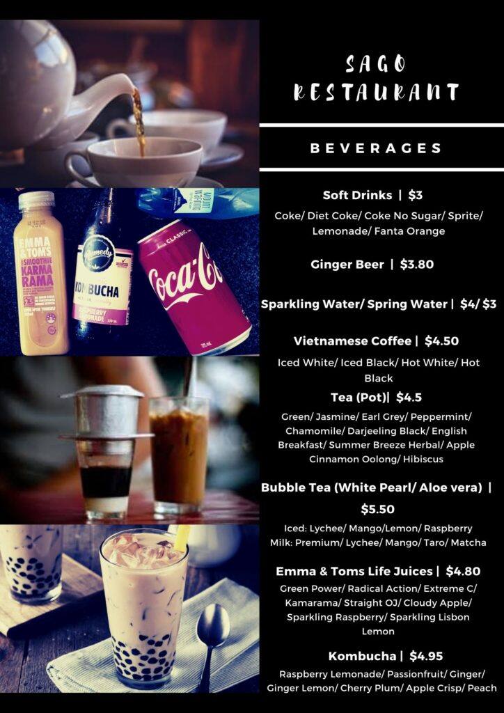 Menu at Sago Restaurant, Kelvin Grove