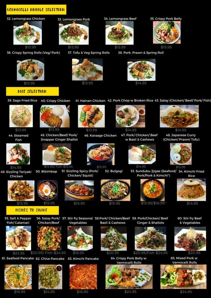 Menu at Sago Restaurant, Kelvin Grove