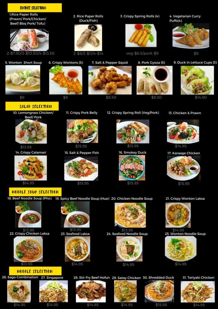 Menu at Sago Restaurant, Kelvin Grove