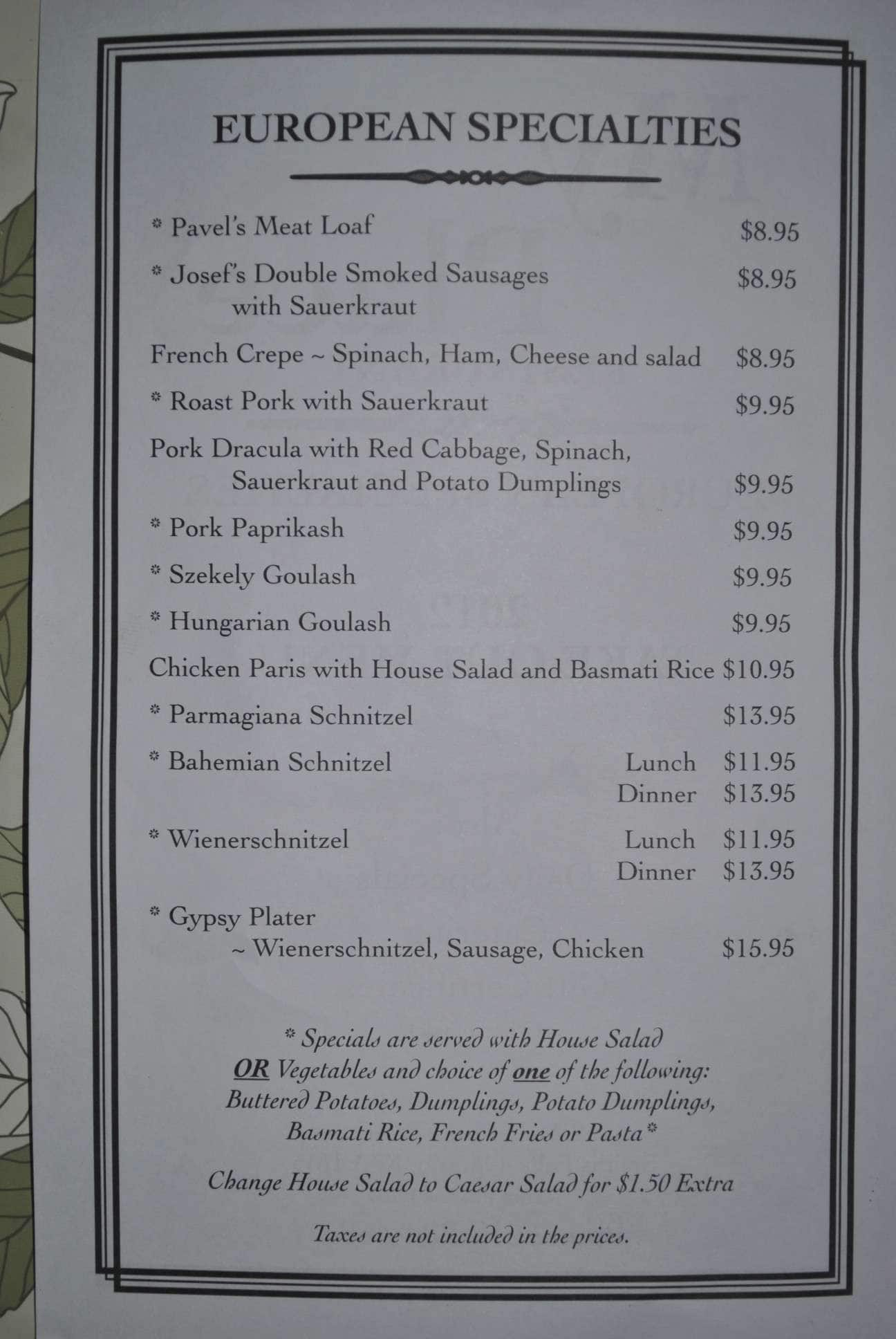 Menu at My Place Restaurant, Smiths Falls