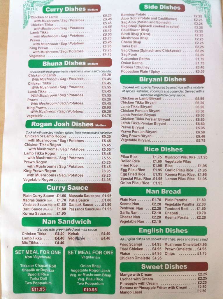 Menu at Spices Nantwich fast food, Nantwich, 38 Pillory St