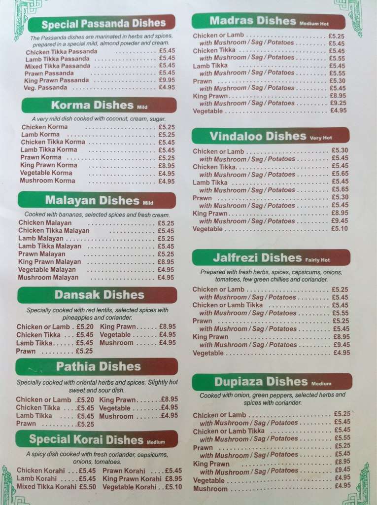 Menu at Spices Nantwich fast food, Nantwich, 38 Pillory St