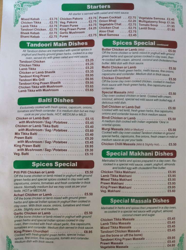 Menu at Spices Nantwich fast food, Nantwich, 38 Pillory St