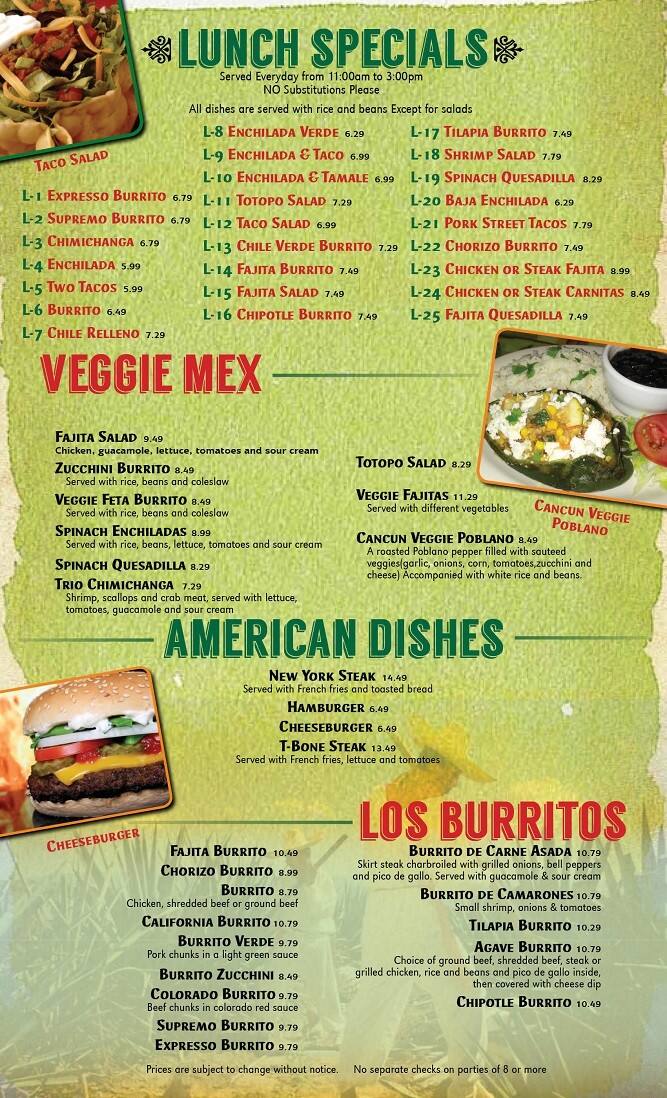 Menu at Agave Fresh Mex Restaurant and Cantina Ormond Beach, FL, Ormond ...