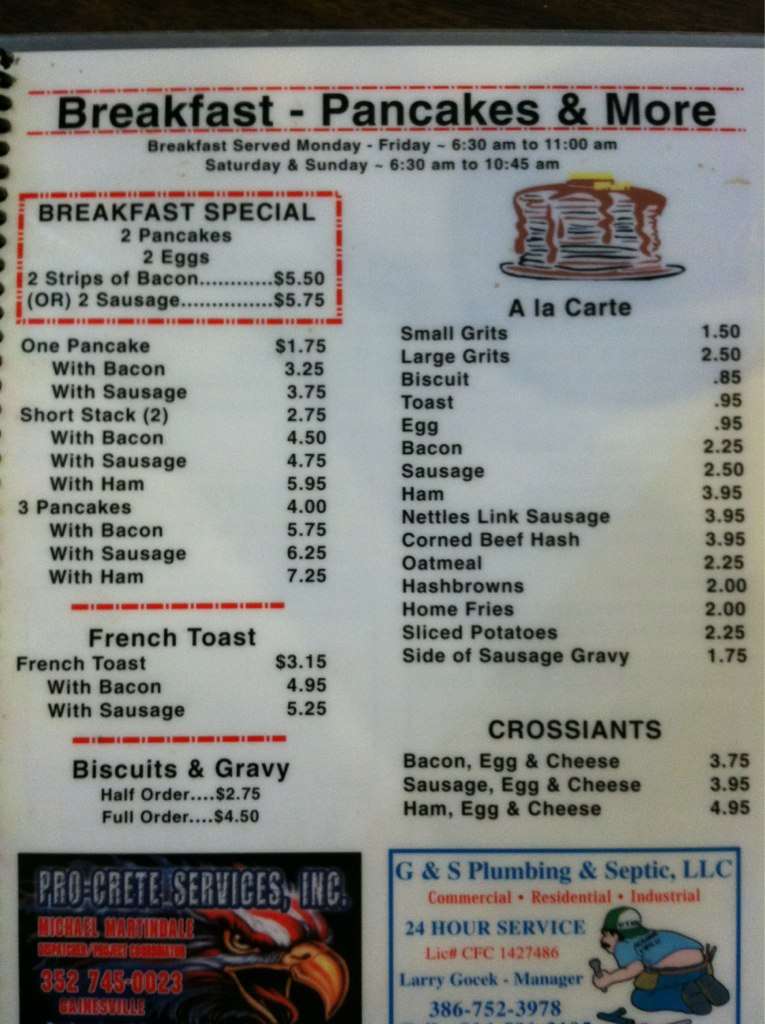 Menu At Parkside Restaurant High Springs menu-at-parkside-restaurant-high-springs