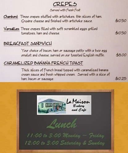 Menu at La Maison restaurant, Newport