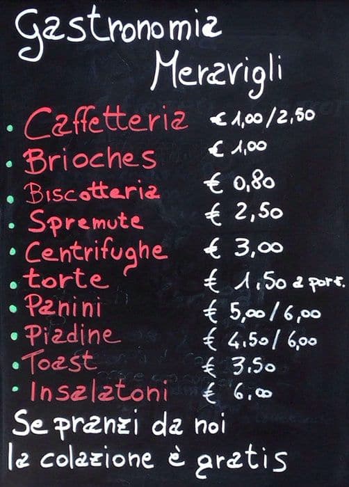 Menu at Bistrot Passerini cafe, Milan