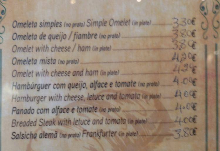 Menu at Confeitaria Aliança cafe, Porto, R. de Cedofeita 87