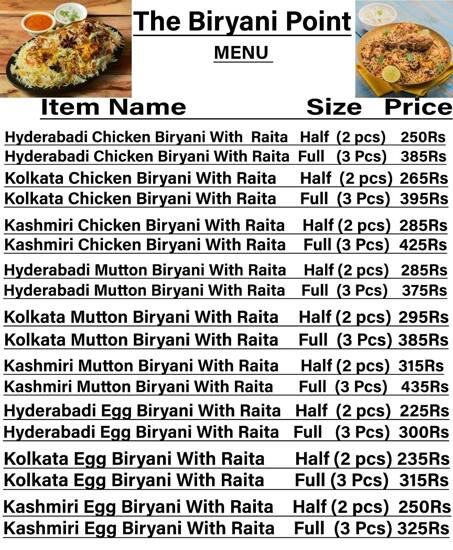 Menu of The Biryani Point, Sitapur, Jaipur