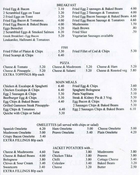 Menu at Conduit Coffee House, London