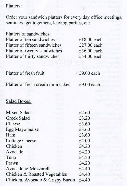 Menu at Conduit Coffee House, London