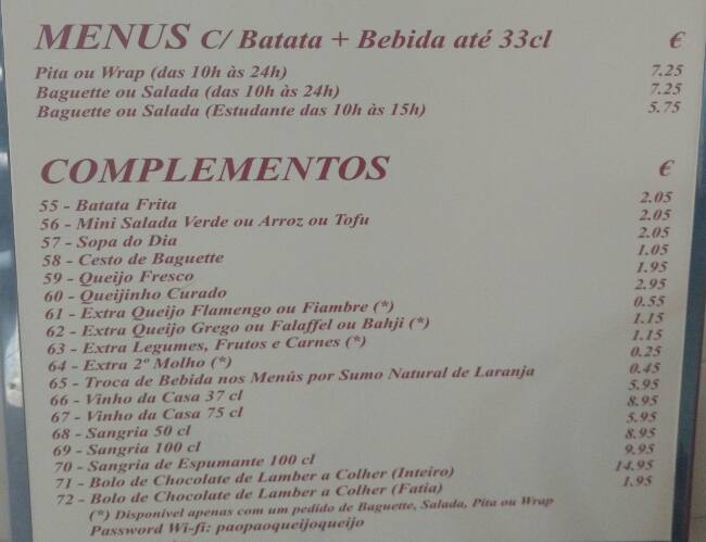 Menu at Pão Pão Queijo Queijo restaurant, Lisbon