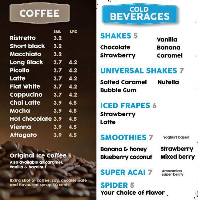 Menu at Universal Burger restaurant, Auburn