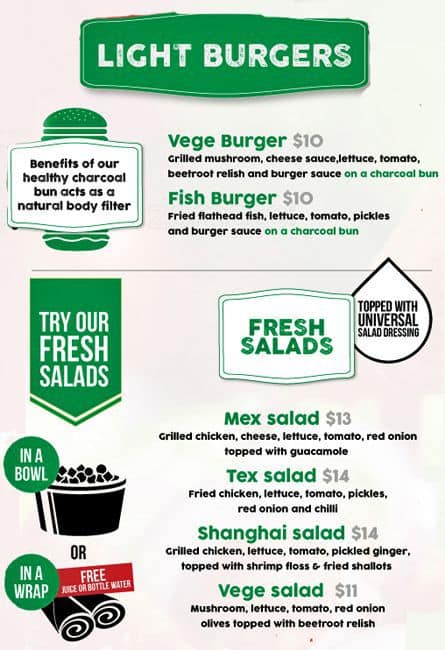 Menu at Universal Burger restaurant, Auburn