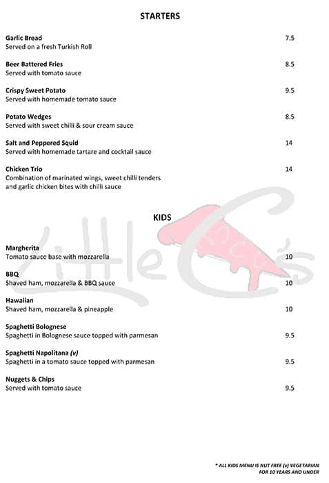 Menu at Little C's Hillarys restaurant, Sorrento