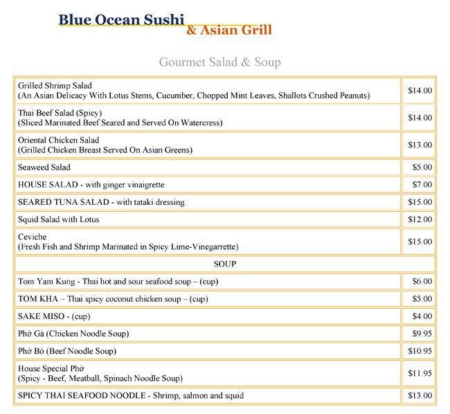 Menu at Blue Ocean Sushi & Asian Grill restaurant, Lewisville