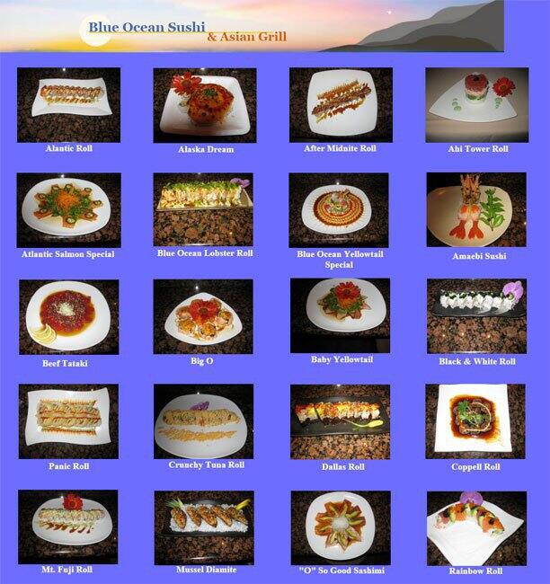 Menu at Blue Ocean Sushi & Asian Grill restaurant, Lewisville