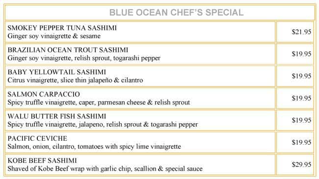 Menu at Blue Ocean Sushi & Asian Grill restaurant, Lewisville