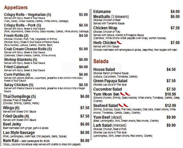 Menu At Sticky Rice Restaurant Murphy