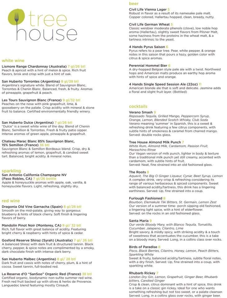 Menu at Tree House Restaurant, St. Louis