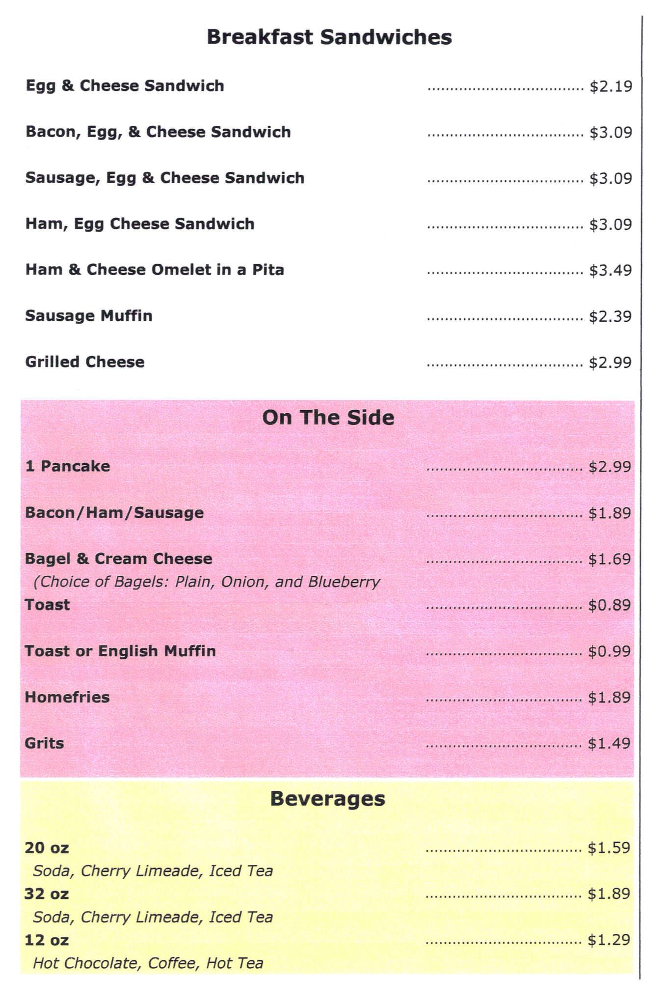 Menu at Chow Down Alley restaurant, Jacksonville