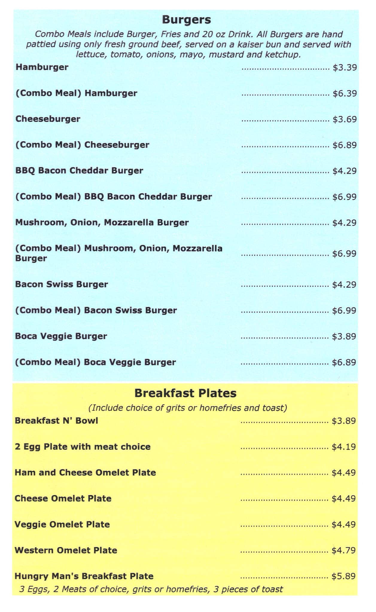 Menu at Chow Down Alley restaurant, Jacksonville