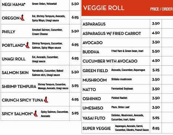 Menu at Hero Sushi restaurant, Hillsboro
