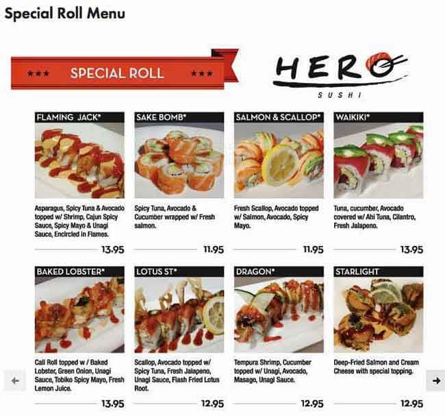 Menu at Hero Sushi restaurant, Hillsboro