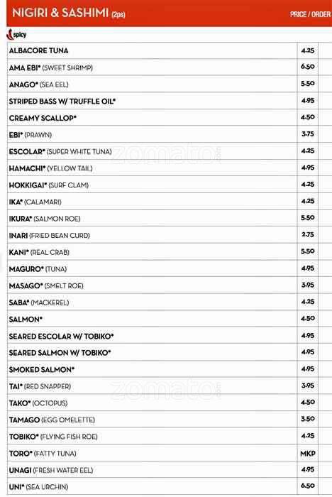 Menu at Hero Sushi restaurant, Hillsboro