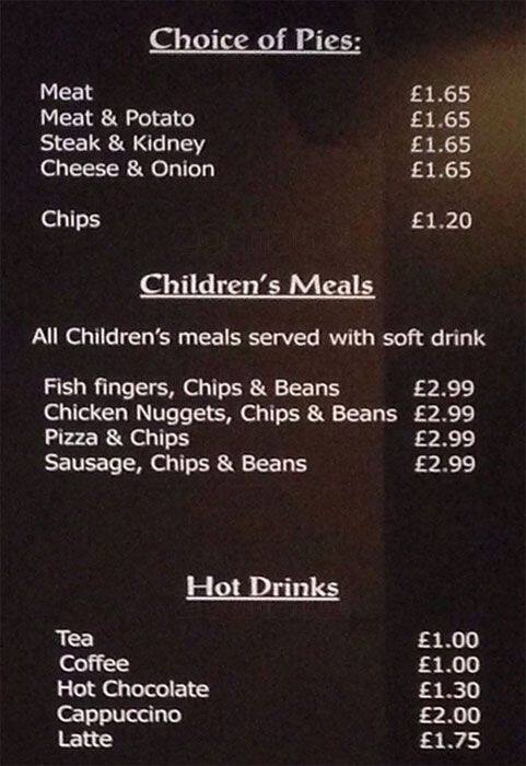 Menu at Kally's Kitchen cafe, Manchester